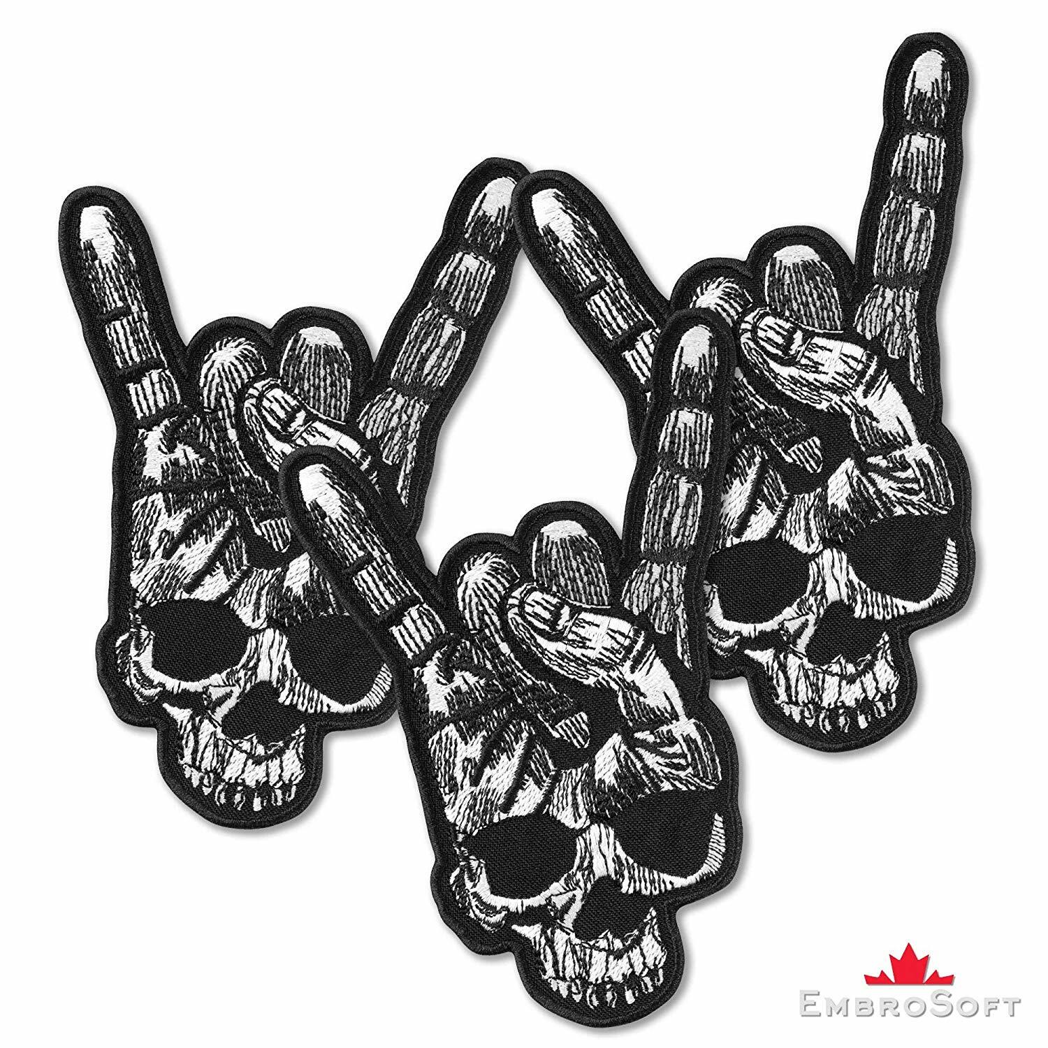 Horns Up Heavy Metal Sign with Skull Rock Music Embroidered Patch Iron ...