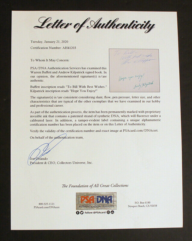 WARREN BUFFETT SIGNED - PSA / DNA Letter - "Warren Buffett Speaks ...