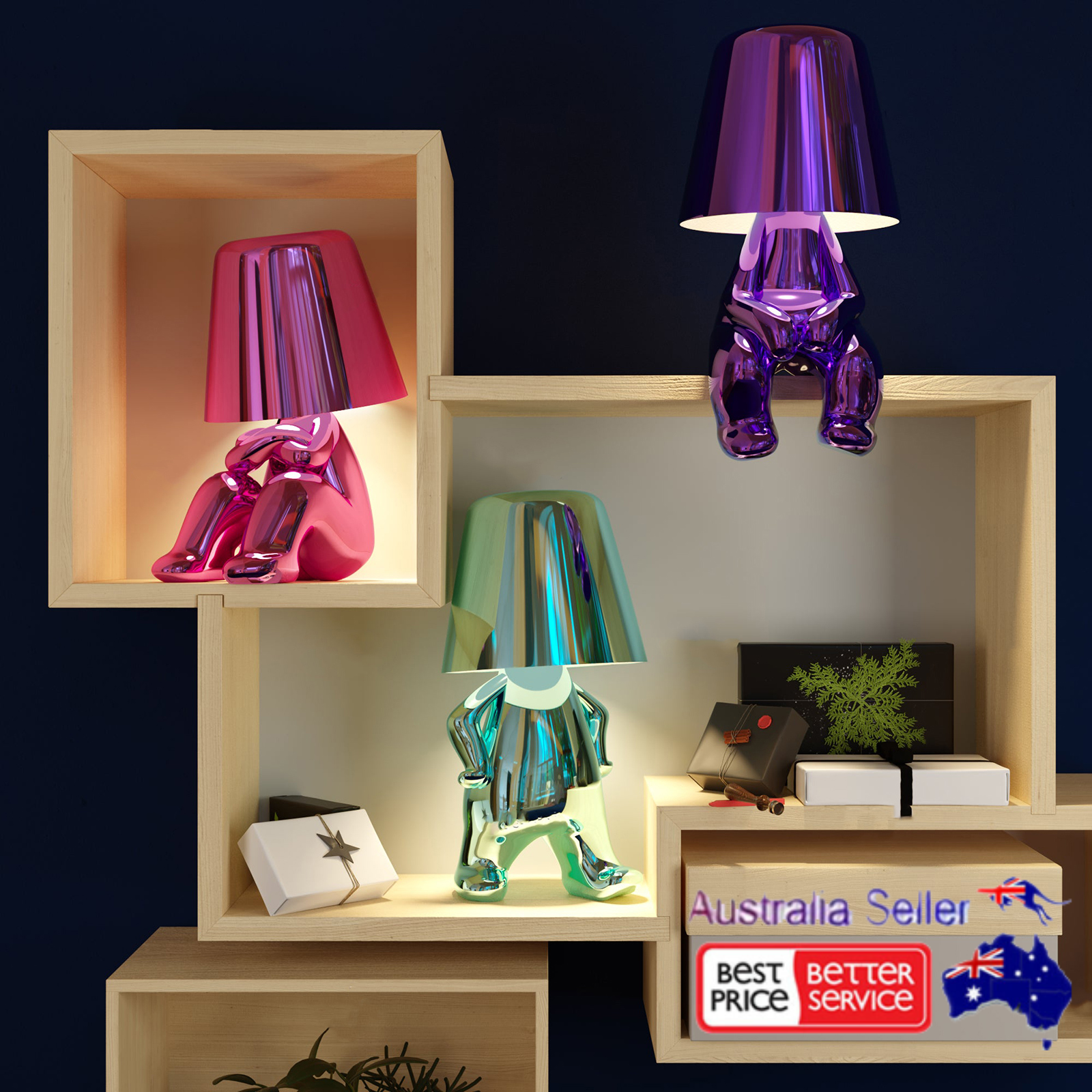 Little Golden Man Thinker Statue Bedside Touch Control Dimmable ...