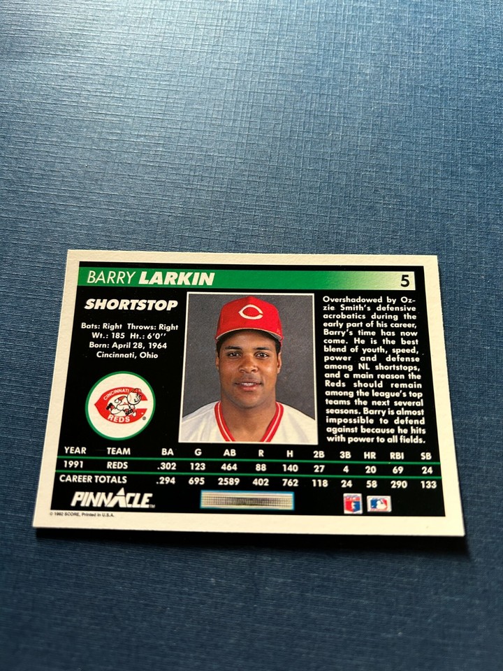 1992 Pinnacle Baseball Barry Larkin #5 HOF Set Break NM-MT | eBay