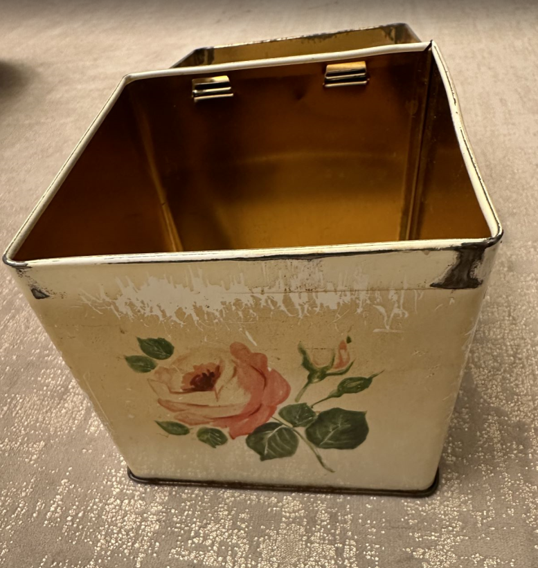 Vintage Floral Tin Box with Hand-Painted Rose Design, Shabby Chic ...