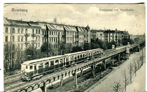 Germany AK Hamburg 20144 - Isestrasse mit Hochbahn Zug Train 1912 cover ...
