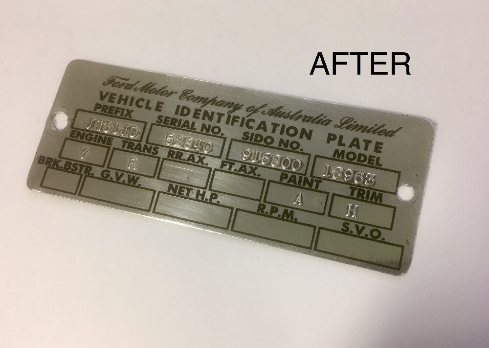 XK XL Ford Falcon Futura Customline & Mainline ID Compliance Plate Tag ...