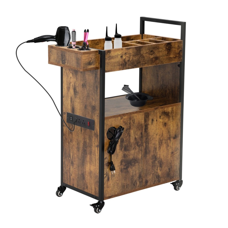 Hair Salon Trolley Wood Rolling Cart Salon Beauty Station Stylist ...