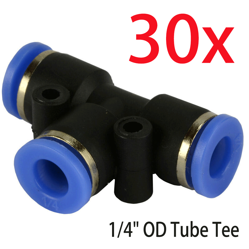 30Pcs 1/4" OD Tube Pneumatic TEE Push To Connect Union 1/4x1/4x1/4 Air ...