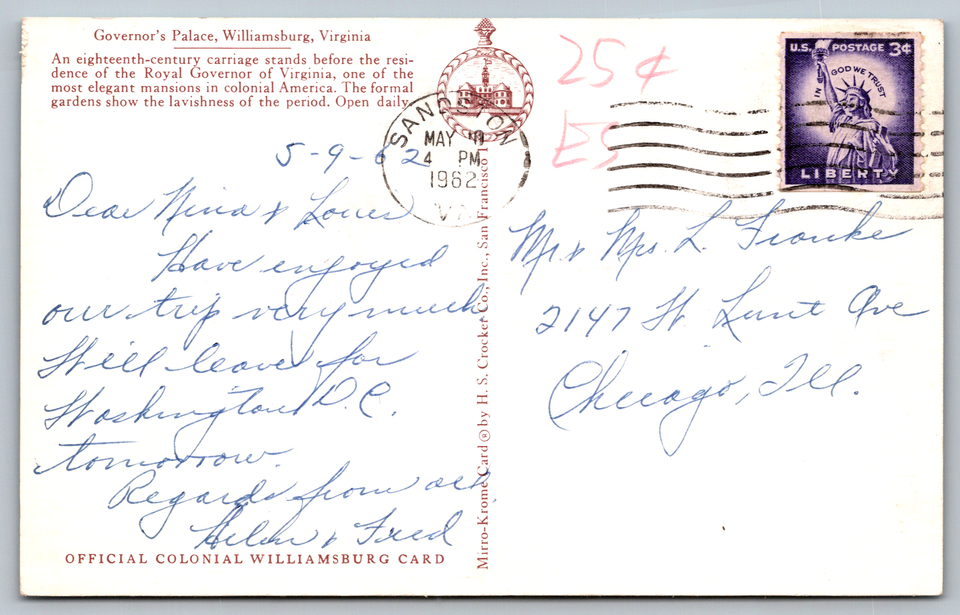 c1960s Governor's Palace Williamsburg Virginia Vintage Postcard | eBay