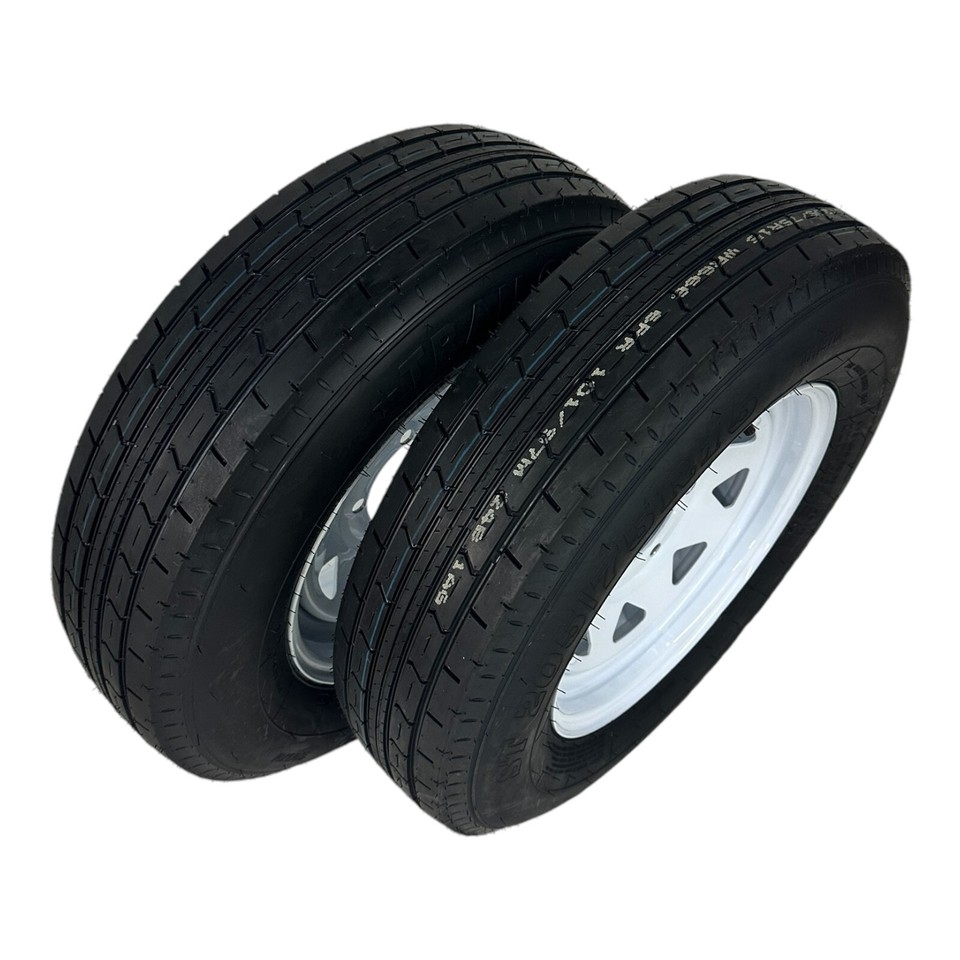 2-Pk ST205/75R15 Radial Trailer Tire LRC 6 Ply on 5 Lug White Spoke ...