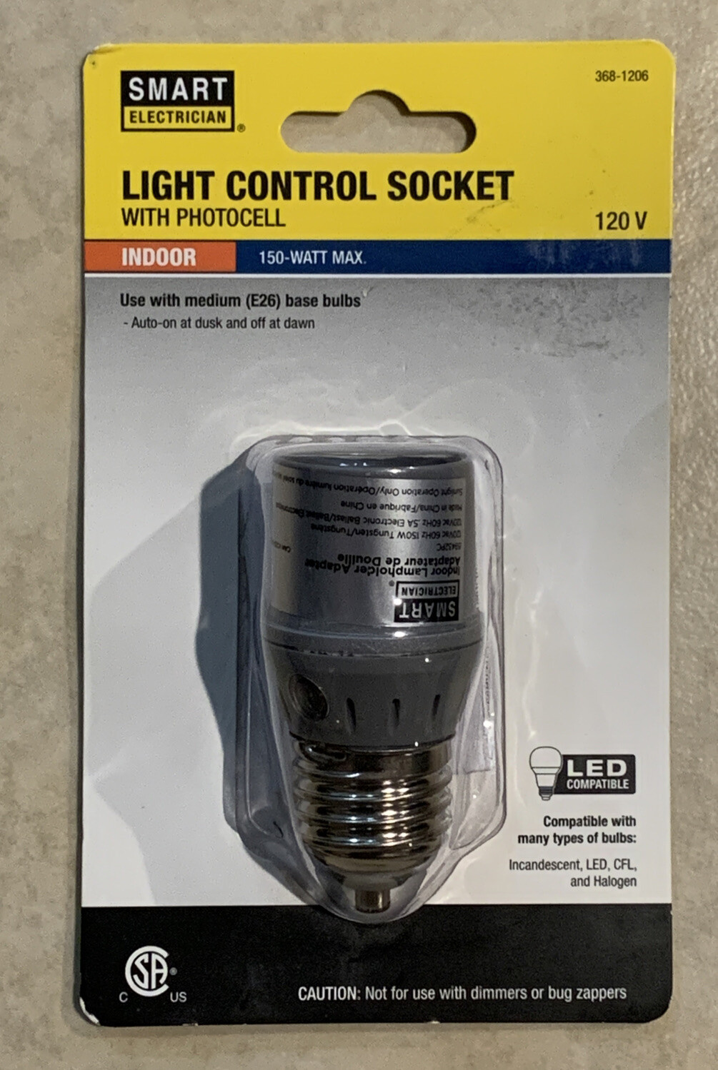 Smart electrician light control socket with photocell indoor 120V (C ...