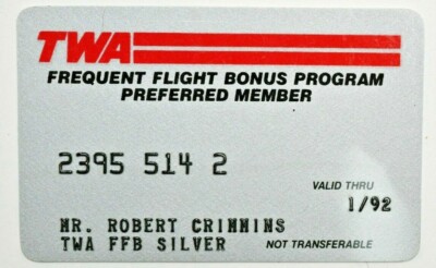 VINTAGE TWA AIRLINES FREQUENT FLIGHT BONUS PROGRAM PLASTIC MEMBER CARD ...