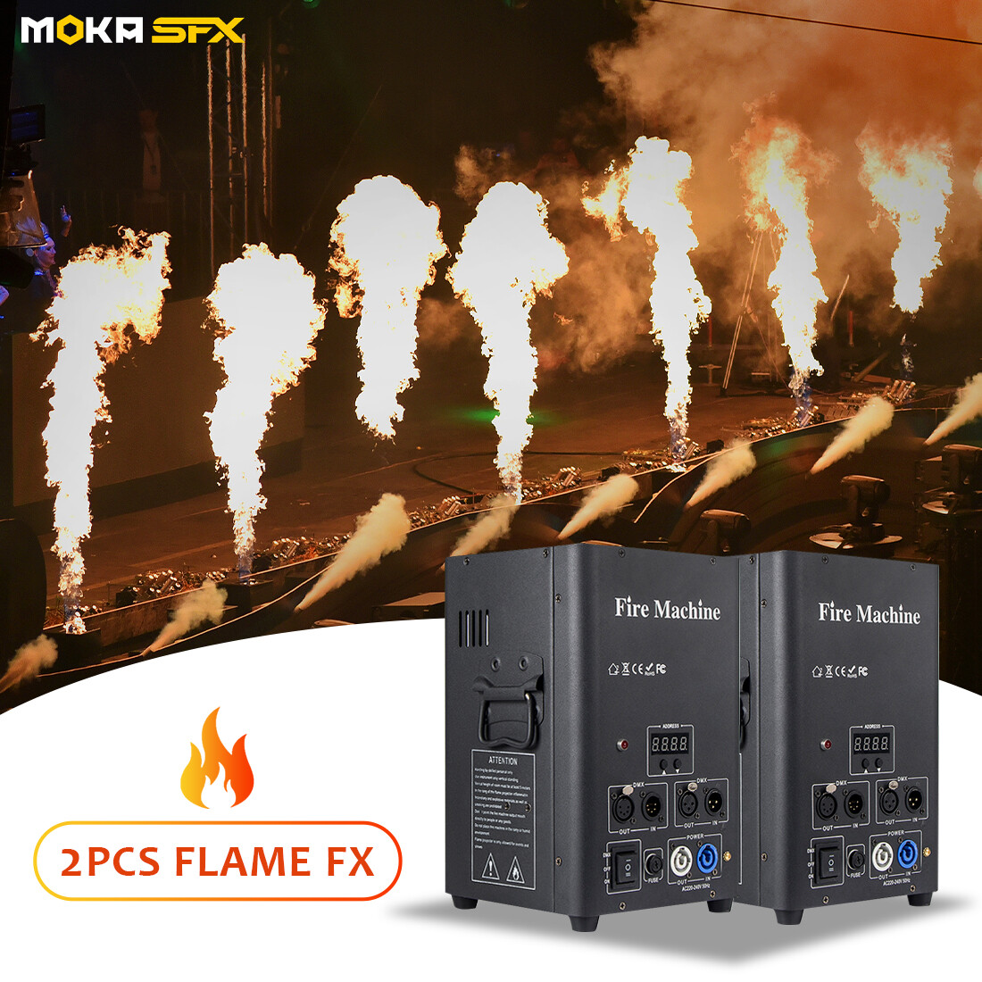 MOKA SFX 2PCS Flame Machine DMX Stage Fire Projector Flamethrower 1-3 ...