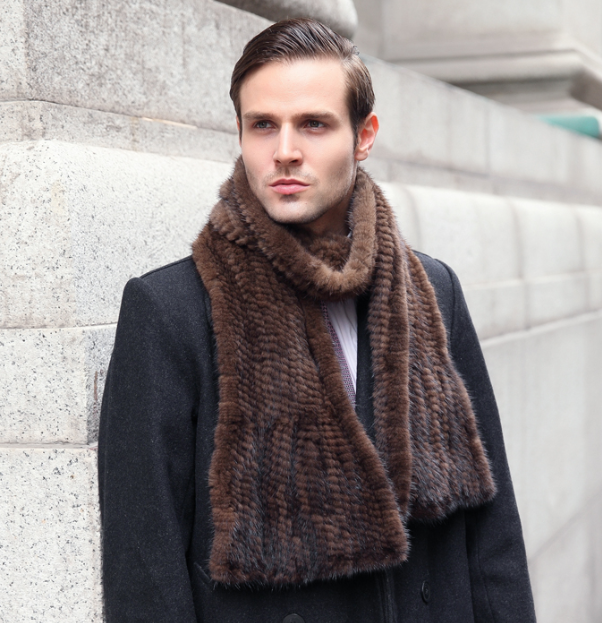 100% Mink Fur Scarves Wraps Men's Handmade Real Mink Fur Collar Scarf ...