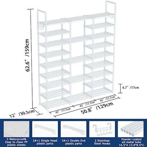 9 Tiers Shoe Rack Tall Shoe Organizer Shoe Storage 50-55 Pairs Vertical ...