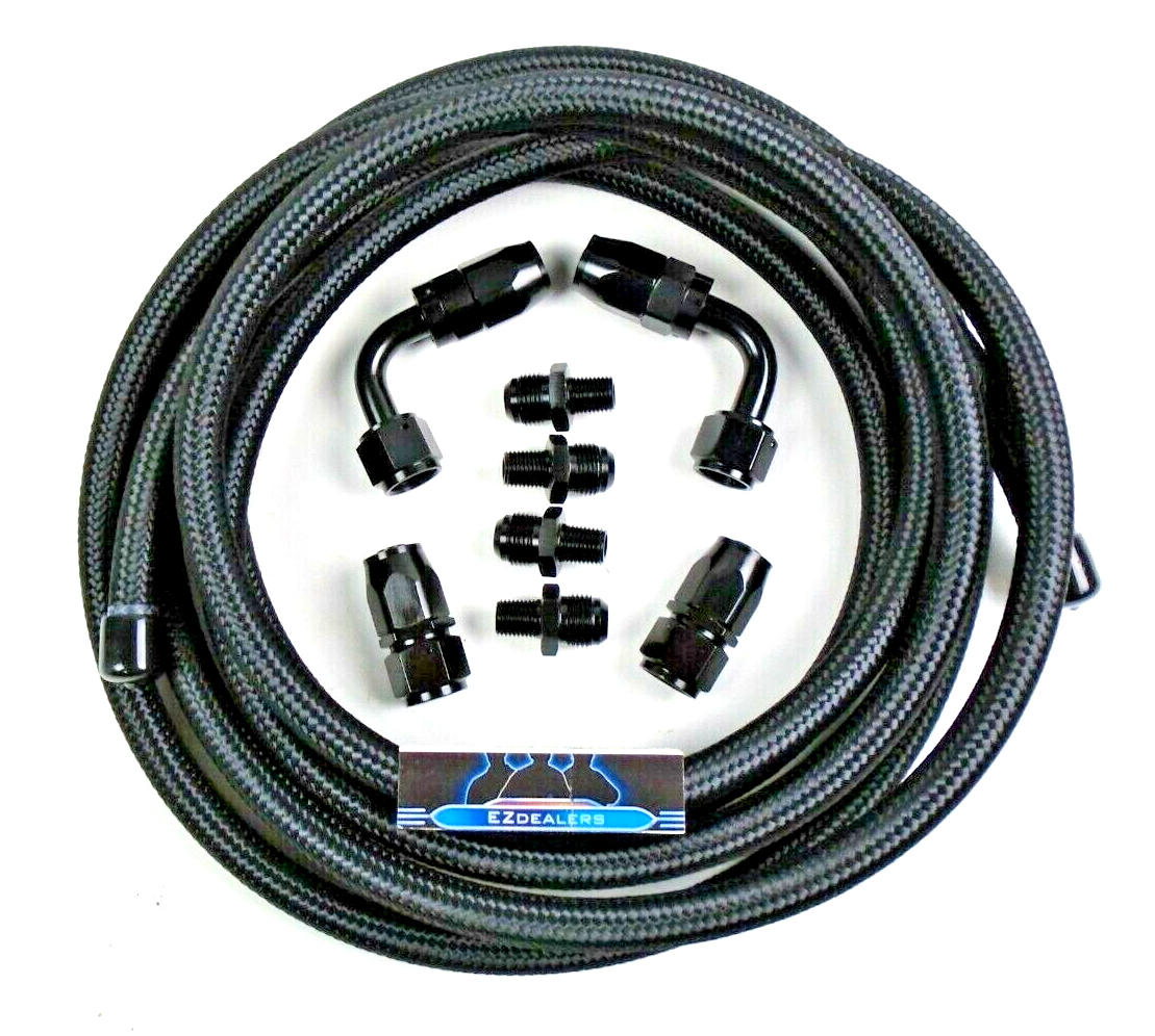Automatic Transmission Cooler Line Kit -8 AN Black Steel Braided Hose ...