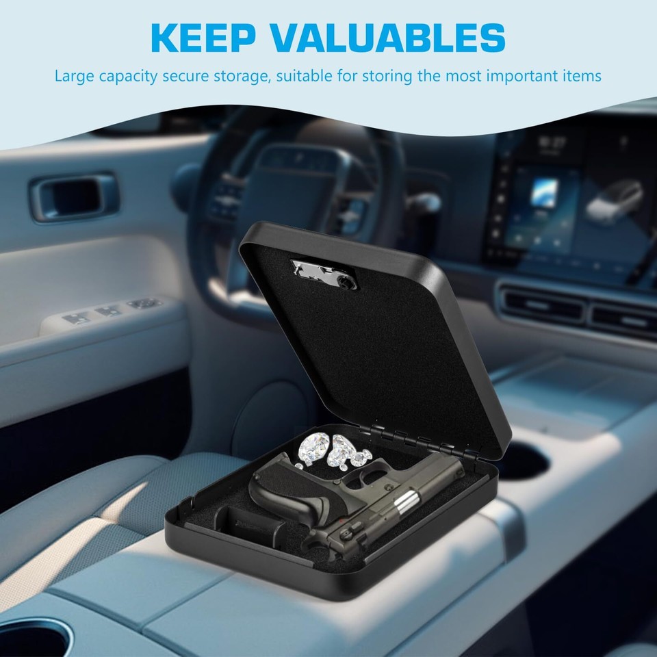 Car Gun Safe for Handgun Pistols, Gun Lock Box with Combination Lock ...