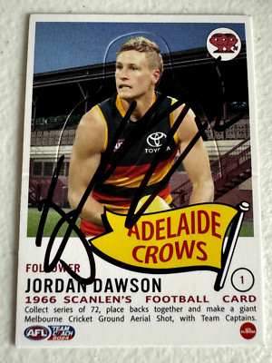 JORDAN DAWSON ADELAIDE CROWS HAND SIGNED 2024 SCANLENS TEAMCOACH INSERT ...