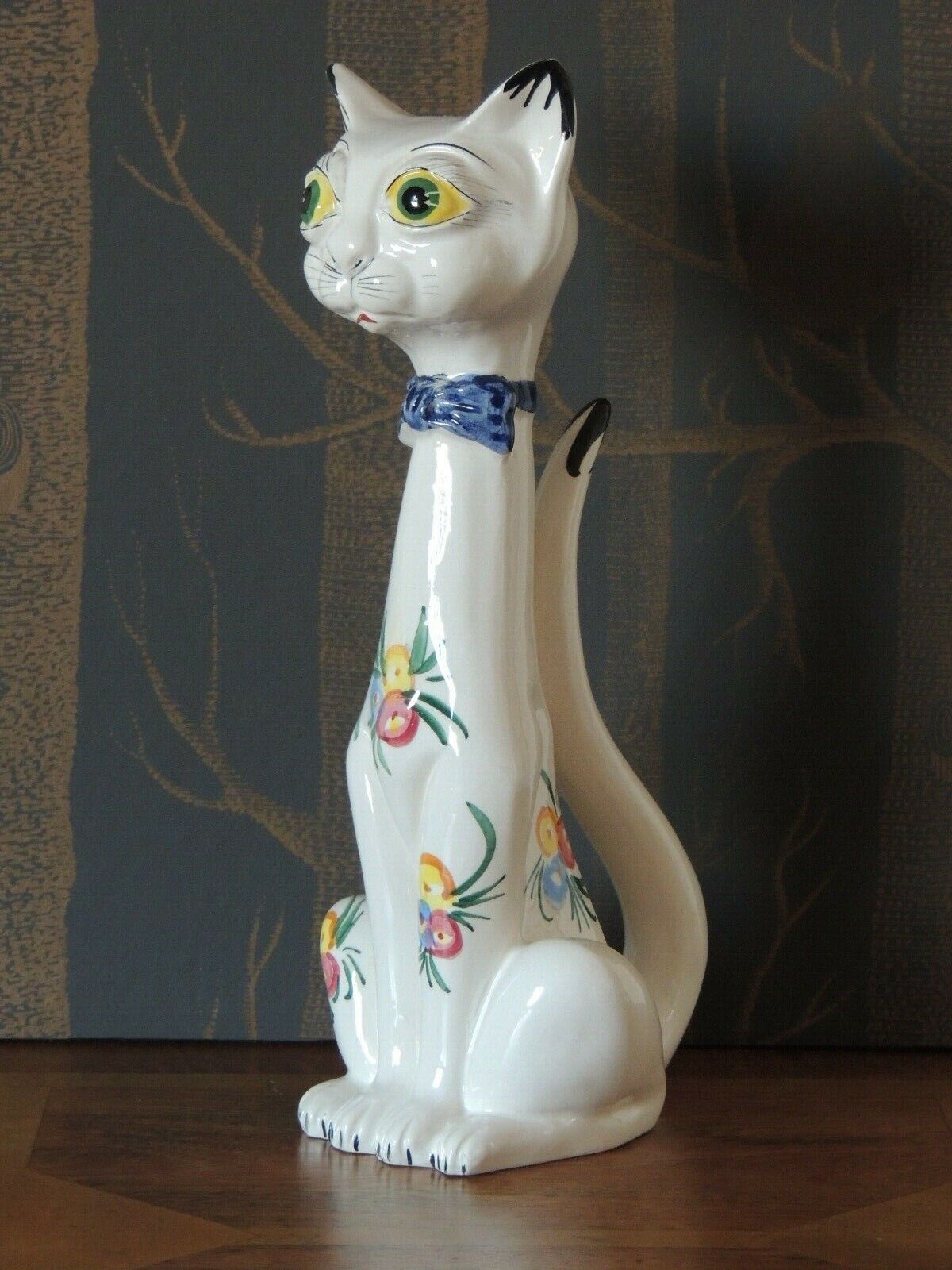 Vintage Long Necked Cat Ceramic Figurine | eBay