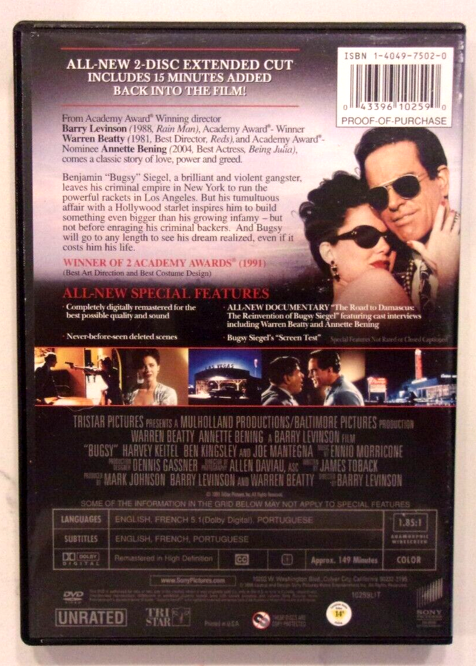 Bugsy (DVD, 2006, 2-Disc Set, Extended Cut Unrated) | eBay