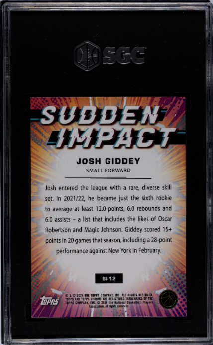 2023-24 Topps Chrome #SI-12 Josh Giddey Sudden Impact Blue Refractor ...