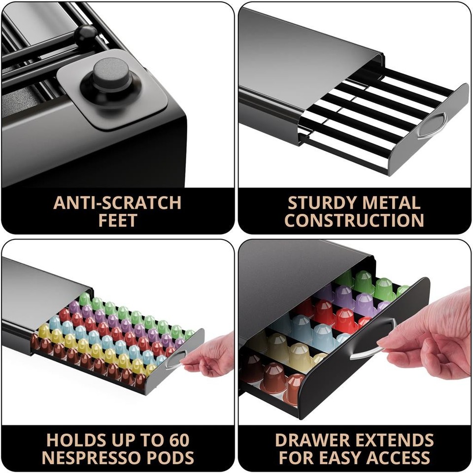 60 Pod Nespresso Coffee Capsule rack Holder Dispenser Stand Drawer ...