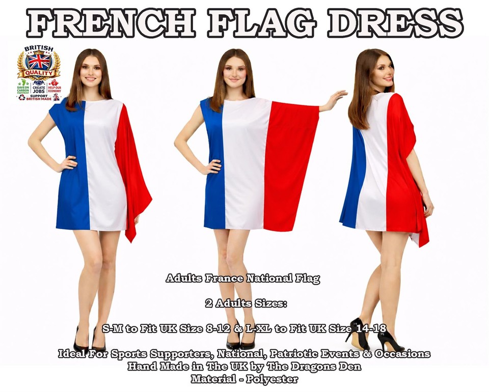 Adults France The Tricolor National Flag Dress Patriotic Supporters ...