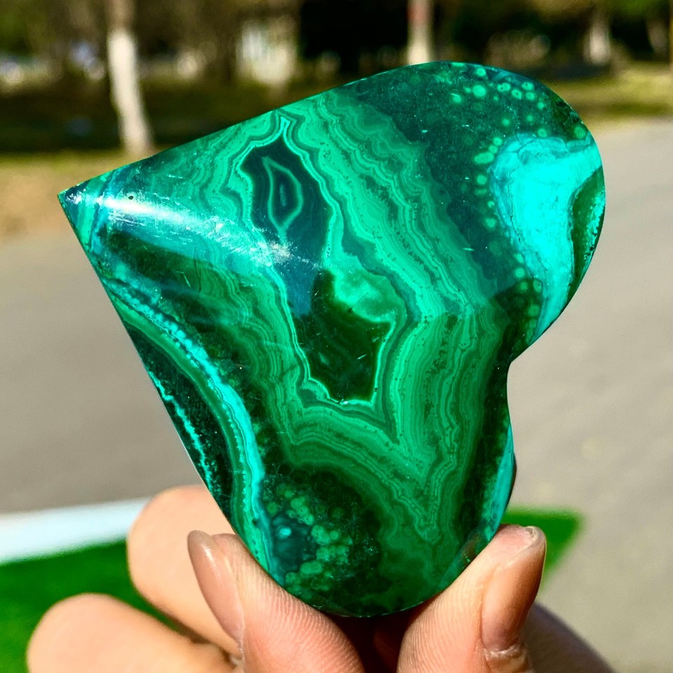 138G Natural glossy Malachite heart shape cluster rough mineral sample ...
