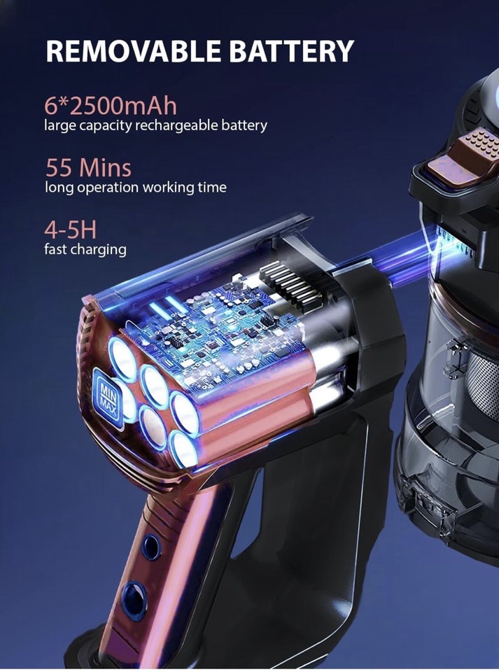 Cordless Vacuum Cleaner 6 in 1 Lightweight Stick Vacuum Cleaner LED ...