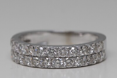 14k White Round Two Row Diamond Half-eternity Band (1.08 Ct G Si1 ...