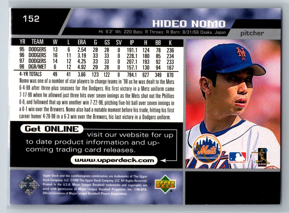 1999 Upper Deck Hideo Nomo New York Mets #152 | eBay