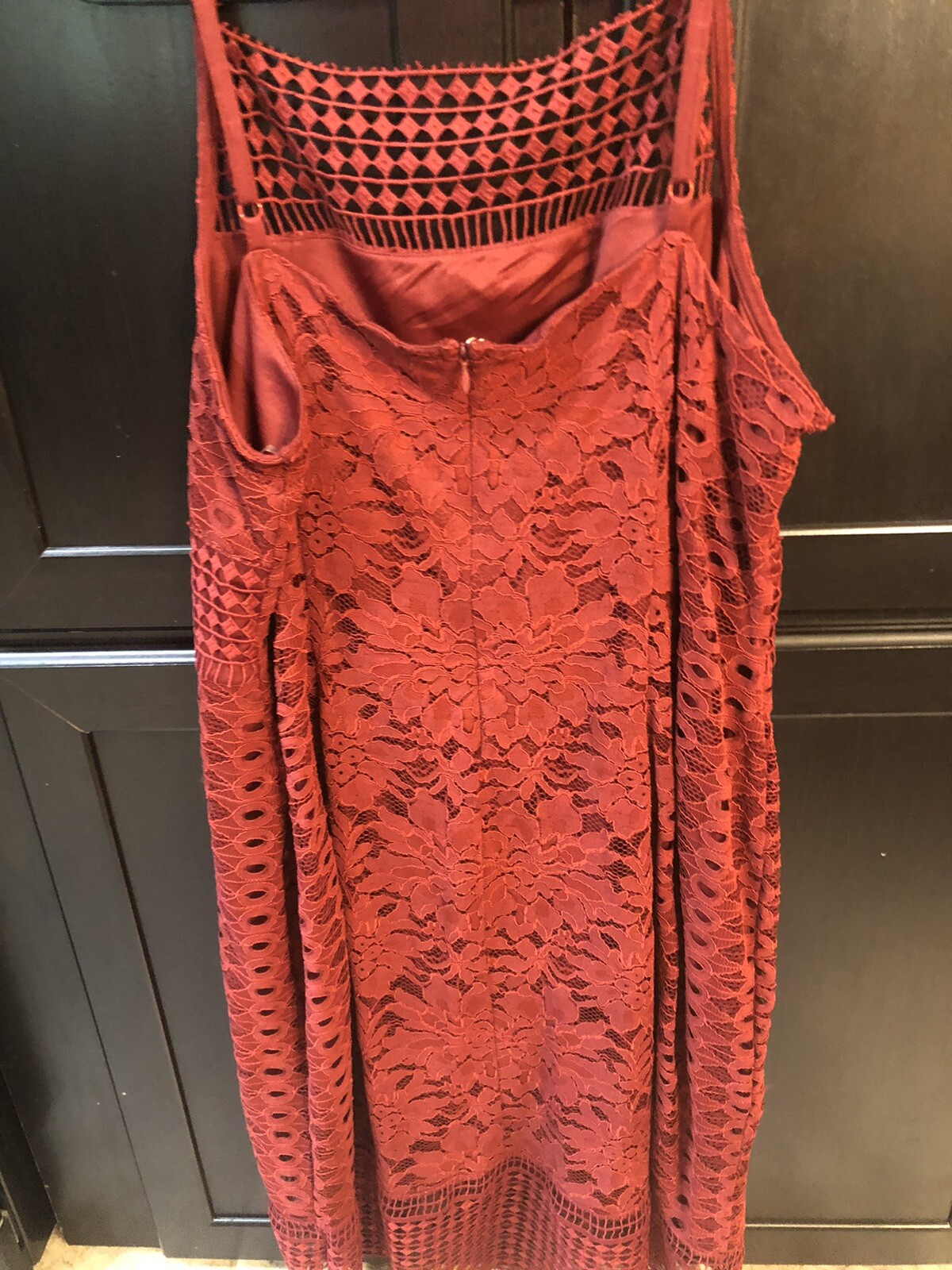Cato Woman Dress Spaghetti Strap Lace Overlay Dress 18W Burgundy Knit ...