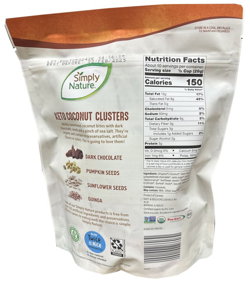 Simply Nature Keto Coconut Clusters In Dark Chocolate 10 Oz Organic | eBay