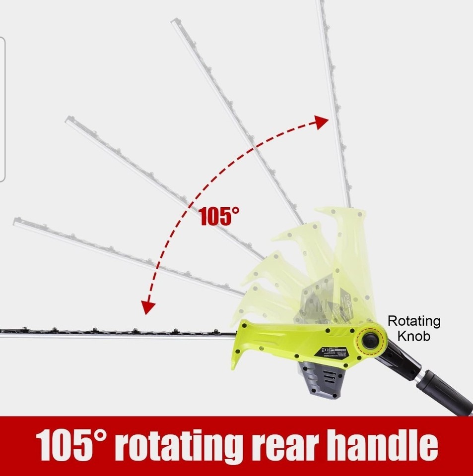 Cordless Pole Hedge Trimmer, Telescopic Long Reach Extendable Cutter 1x ...