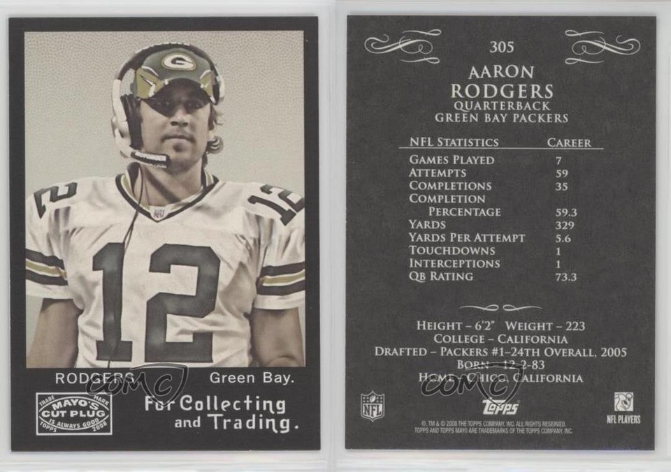 2008 Topps Mayo Aaron Rodgers #305 0w8 | eBay