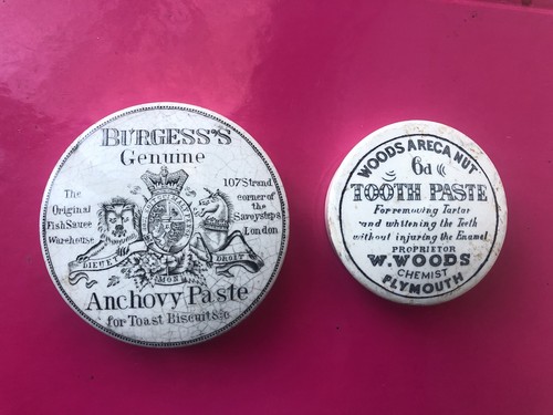 2 Pot Lids Burgess’s Genuine Anchovy Paste & Woods Areca Nut Tooth ...
