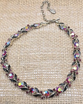 Vintage Lisner Red Aurora Borealis Rhinestone Choker Necklace 13 - 16 ...