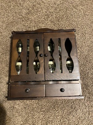 Vintage MCM Wood Spice Rack Cabinet Holds12 Apothecary Glass Jar Labels ...