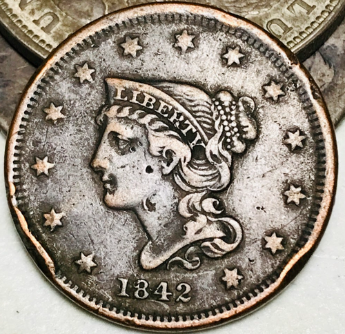 1842 Large Cent Matron Braided Hair 1C Ungraded Small Dt US Copper Coin ...