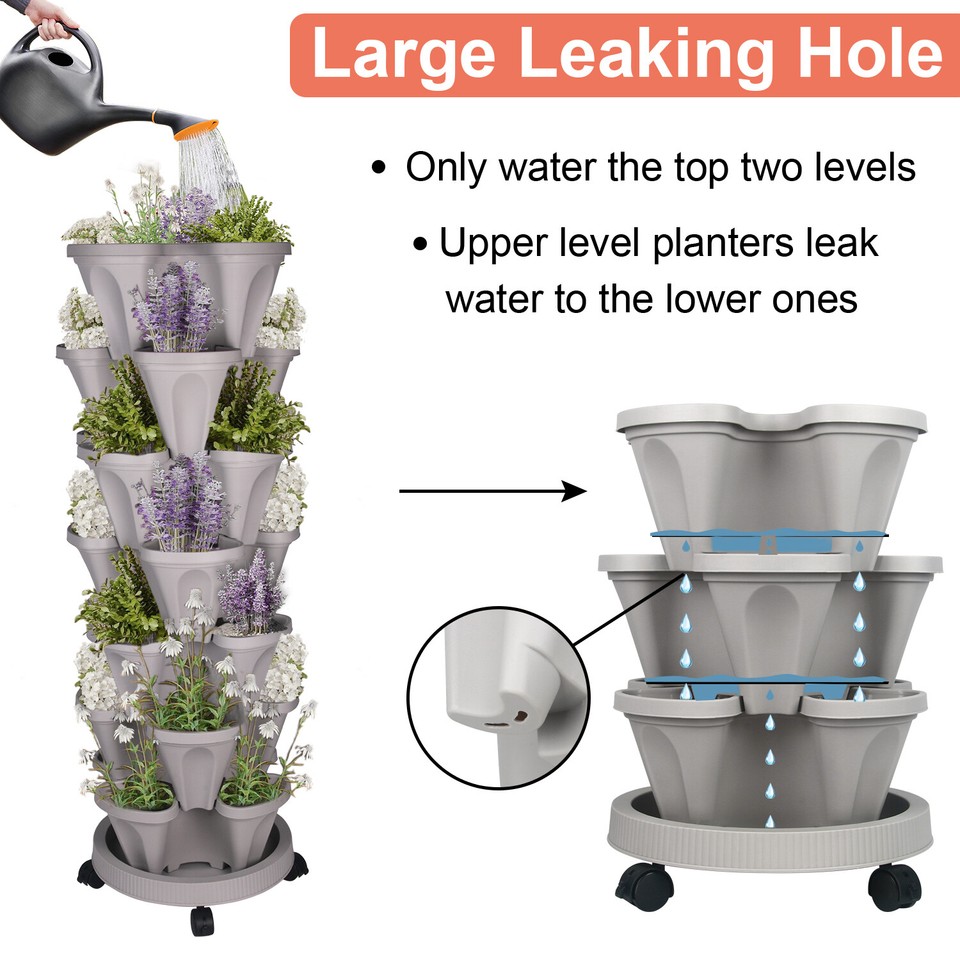 7 Tier Vertical Garden Tower Stackable Planter Herb Flower Veg Pots ...