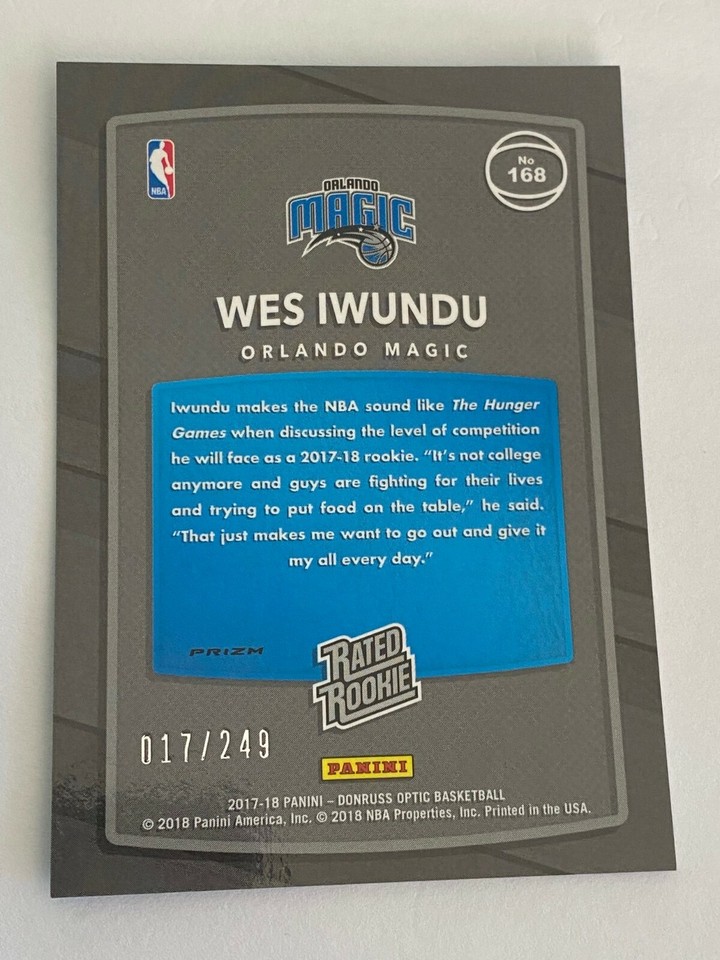 2017-18 Panini Optic Wes Iwundu Rated Rookie Premium Scope Prizm /249 ...