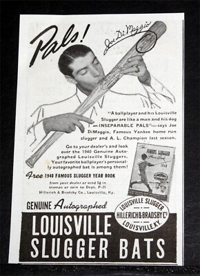1940 OLD MAGAZINE PRINT AD, JOE DiMAGGIO, USES LOUISVILLE SLUGGER ...