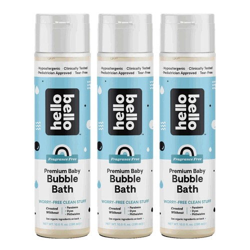 3x Hello Bello 296ml Premium Baby Bubble Bath Wash Fragrance Free ...