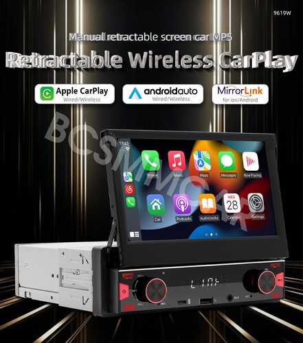 1 Din Video Retractable Screen Head Unit W/Camera For Apple Carplay ...