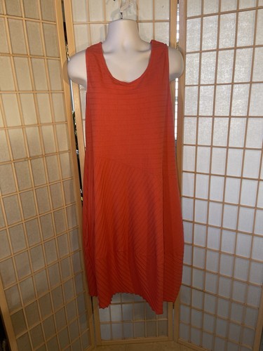 Fenini XL Coral Pink Sleeveless Textured Ribbed A-Line Cotton Midi ...