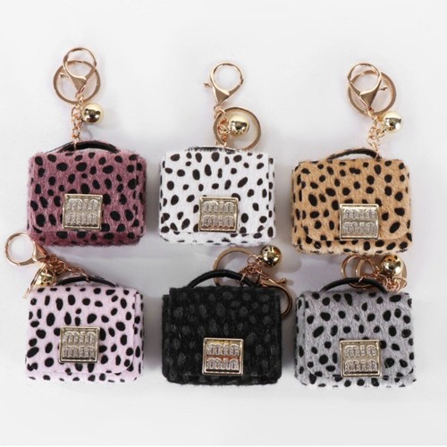 Ear Headset Earbuds Faux Leather Leopard Print Mini Bag Key Ring Car ...