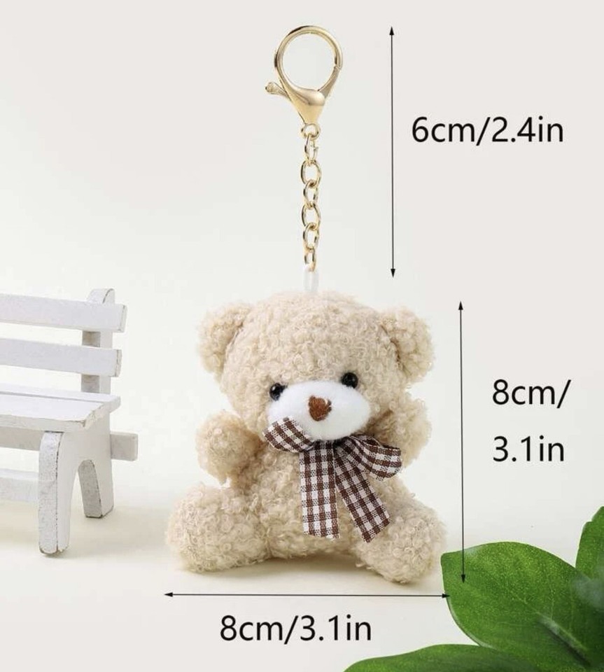 Adorable Brown Bear Plush Keychain With Checkered Bow Tie | eBay
