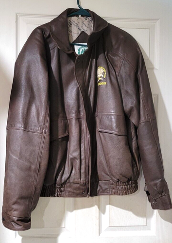 Burk's Bay Brown Leather Bomber Map Lined Jacket Size XL | eBay