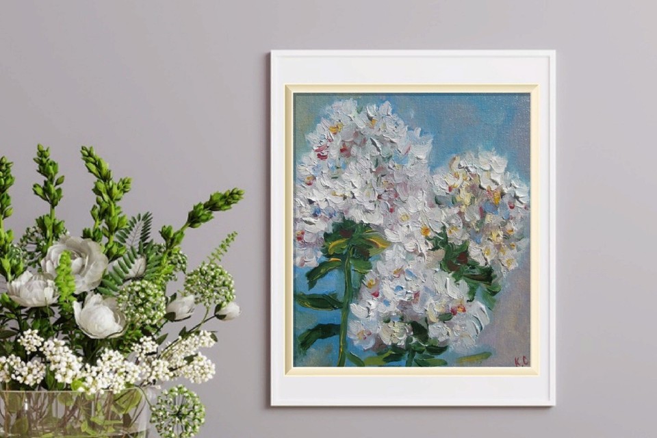 phlox original oil painting, bouquet of white phlox art, summer flower ...