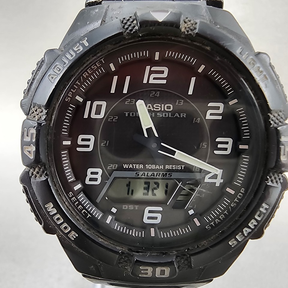 Casio AQ-S800W Watch Men 42mm Black Tone Analog Digital Solar Alarm ...