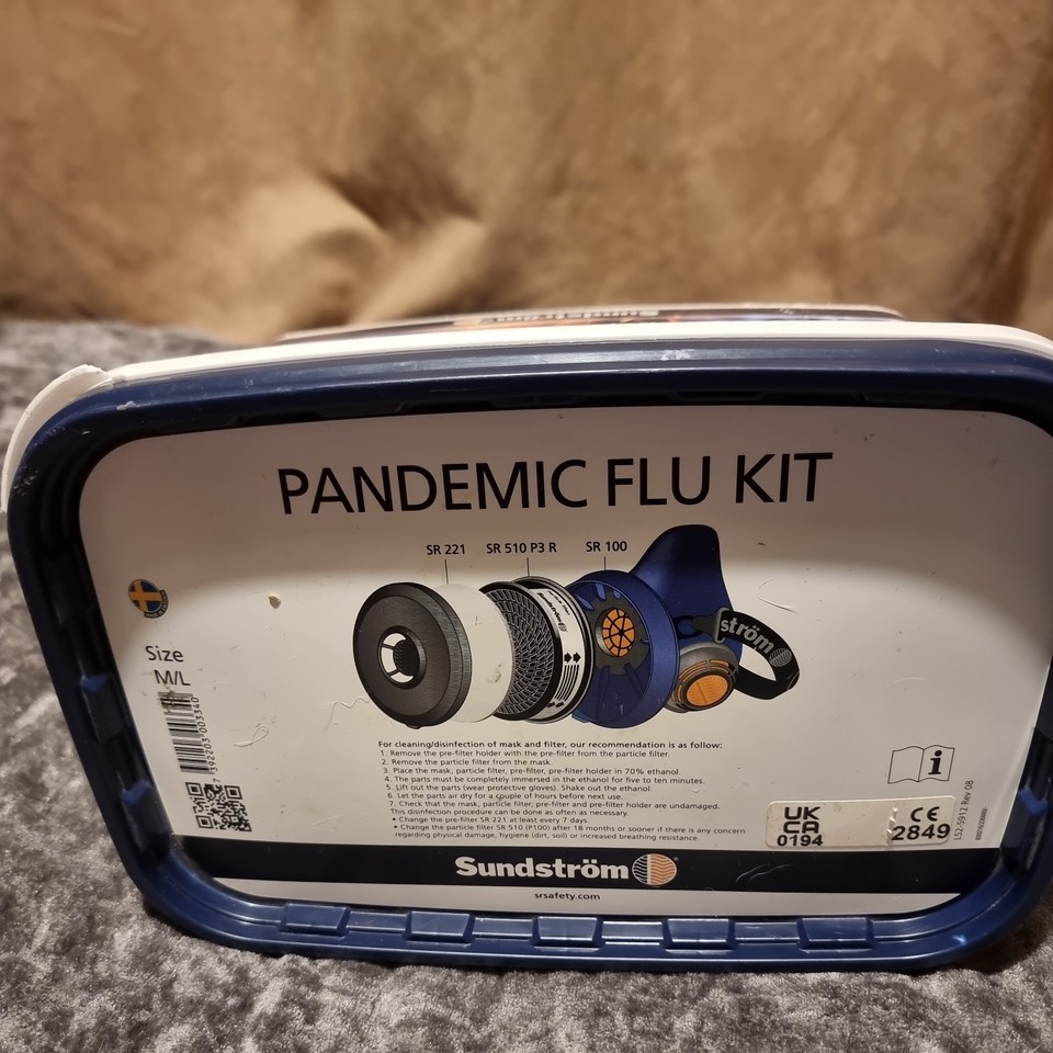 Sundstrom SR100 Pandemic Flu Kit Half Mask (S/M) with 99.99% Reusable ...