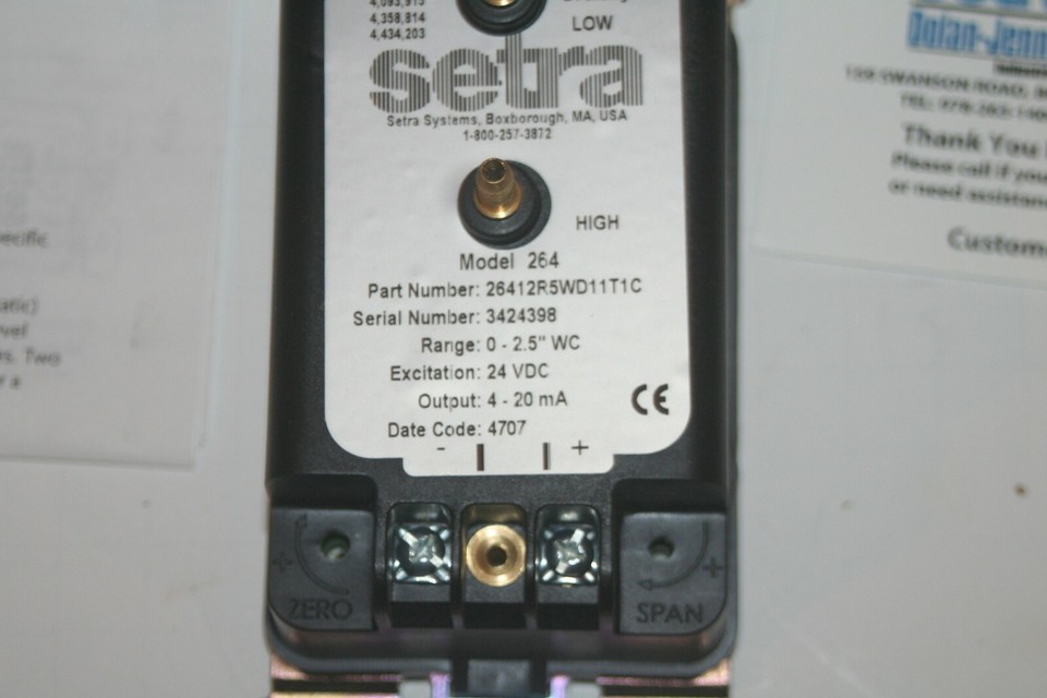 SETRA 26412R5WD11T1C MODEL 264 4-20 mA Differential Pressure Transducer ...
