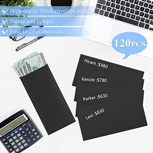 120 Pack 3.2x6.6 Inch Black Kraft Paper Envelopes for Cash Saving ...